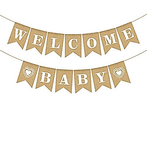 Jute Burlap Welcome Baby Banner Baby Shower Gender Reveal Boy Girl Party Decoration
