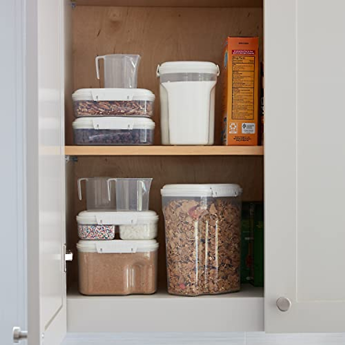 Sistema Flour and Sugar Storage Containers for Pantry with Lids and Measuring Cup, Dishwasher Safe, 13.7-Cup, White