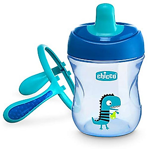 Chicco Semi-Soft Spout Spill Free Baby Trainer Sippy Cup, 6 Months, Blue/Teal, 7 Ounce (Pack of 2)