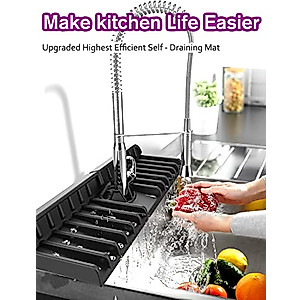 Decyam Upgrade Kitchen Sink Splash Guard, Silicone Faucet Handle Drip Catcher Tray, Kitchen Sponge Holder Faucet Absorbent Sink Protectors Mat for Kitchen Bathroom Sink Accessories (2 pcs black)