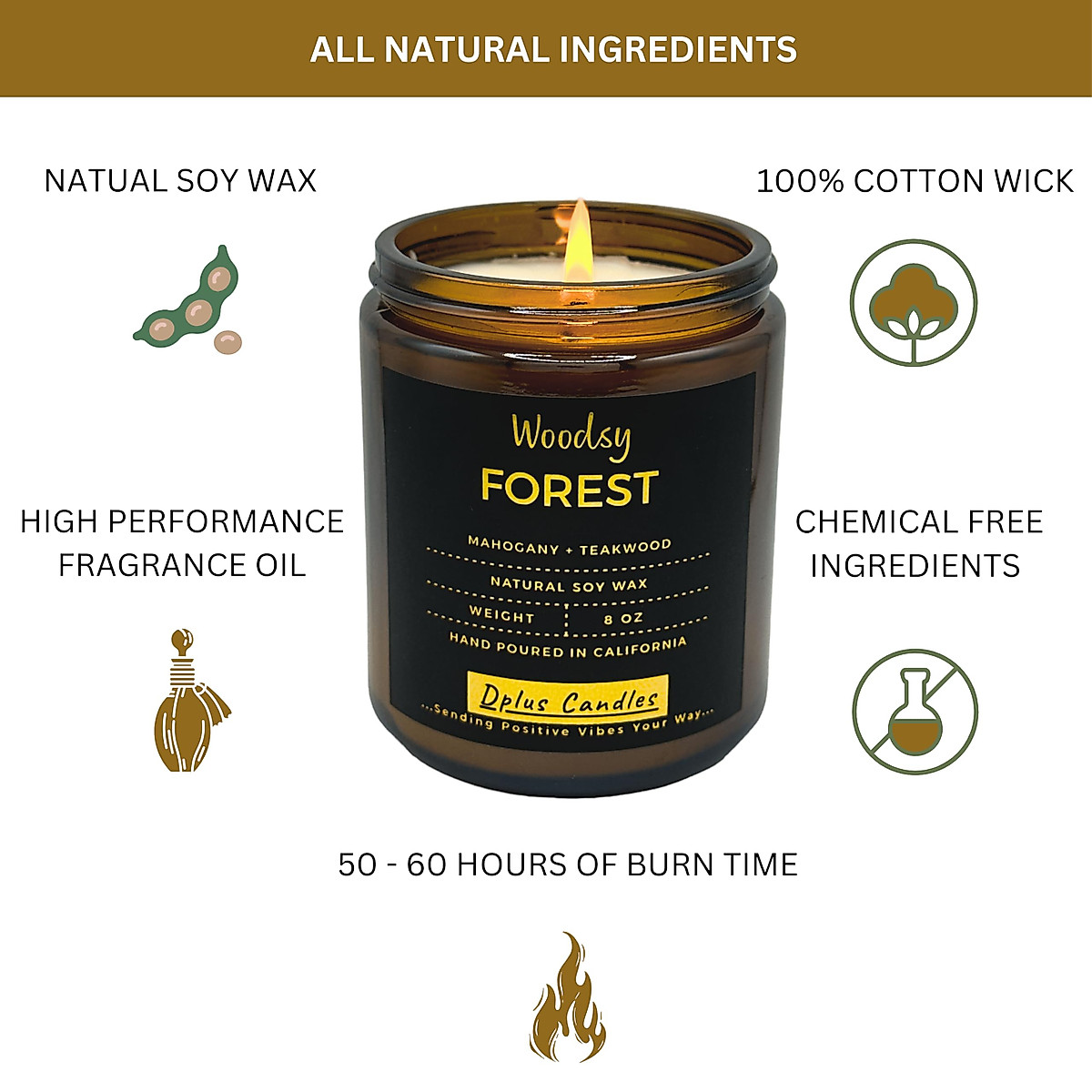 Scented Candles Gift for Men - Mahogany Teakwood Candles | Aromatherapy | Mahogany Teakwood candles for home scented | Birthday/Anniversary Gifts for Him | 8 oz jar | Dplus Candles | Made In the USA