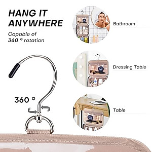 ESMNOAN Travel Toiletry Bag for Women with Hanging Hook,TSA Approved Travel Organizer for Shampoo,Full Sized Container,Makeup Brushes Set,Portable Travel-Size Toiletries Accessories, Black