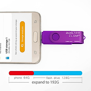 BorlterClamp 128GB USB Flash Drive Dual Port Memory Stick, OTG Thumb Drive with Micro USB Drive Port for Android Smartphone Tablet & Computer (Purple)