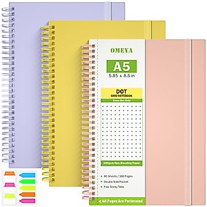 3 Pack Dotted Journal Notebook, 1 Subject Spiral Notebook with Pockets, A5 Bullet Journals,480 Perforated Pages 100gsm Thick Dotted Paper,Dot Journal Notebook for School Supplies Office,5.85" x 8.5"