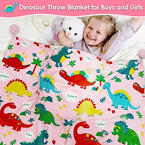 Andywoo Pink Dinosaur Baby Blanket for Girls, Dinosaur Baby Girls Blanket with Vibrant Colors, Cute Dinosaur Toddler Blanket for Girls, Soft and Warm Kids Fleece Blanket - 30x40 Inches