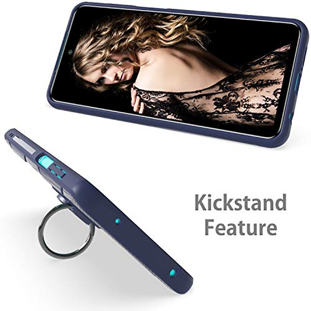 QSEEL for Xiaomi (Redmi Note 9S /Redmi Note 9 Pro/Redmi Note 9 Pro Max) Clear Ring Armor Case, Shockproof Cover Defender Combined with Soft TPU Rim, Crystal Acrylic Panel and Built-in Holder (Blue)