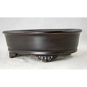 Vintage Oval Yixing Zisha Bonsai Pot, Cactus & Succulent Planter + Mesh - 8.25"x 6.25"x 2.5"