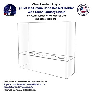 Ice Cream Cone Holder 5 Slot Clear Acrylic Countertop Dessert Display with Sneeze Guard No Assembly for Restaurants Catered Events and Buffets by Marketing Holders