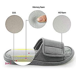 Magtoe House Slippers for Men Open Toe Slippers - Mens Adjustable Closure Strap Slippers Home Indoor Slides Slippers Shoes Memory Foam Summer Micro Suede Slippers, Grey, X-Large(13-14)