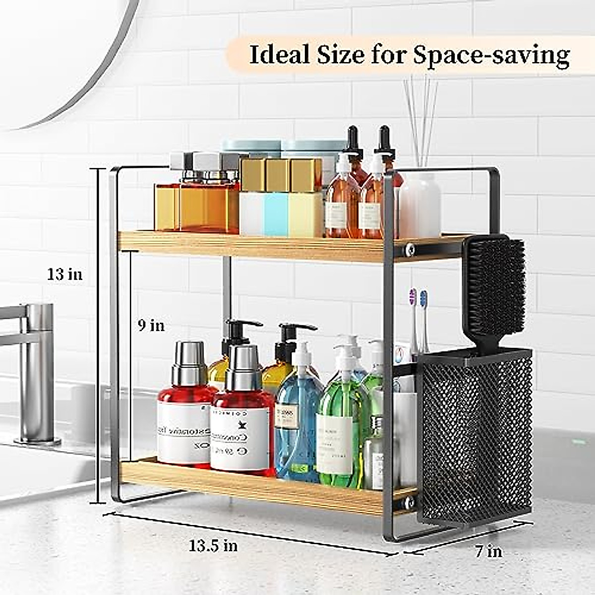 LEMIKKLE Bathroom Countertop Organizer, Bathroom Counter Perfume Tray and Vanity Organizer,Skincare Organizers for Vanity with Basket,Storage Organizers for Bathroom, Kitchen, Dresser
