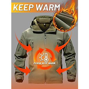 TACVASEN Men Windproof Softshell Tactical Hoodie Fleece Hunting Jacket Coat Army Green,US XL