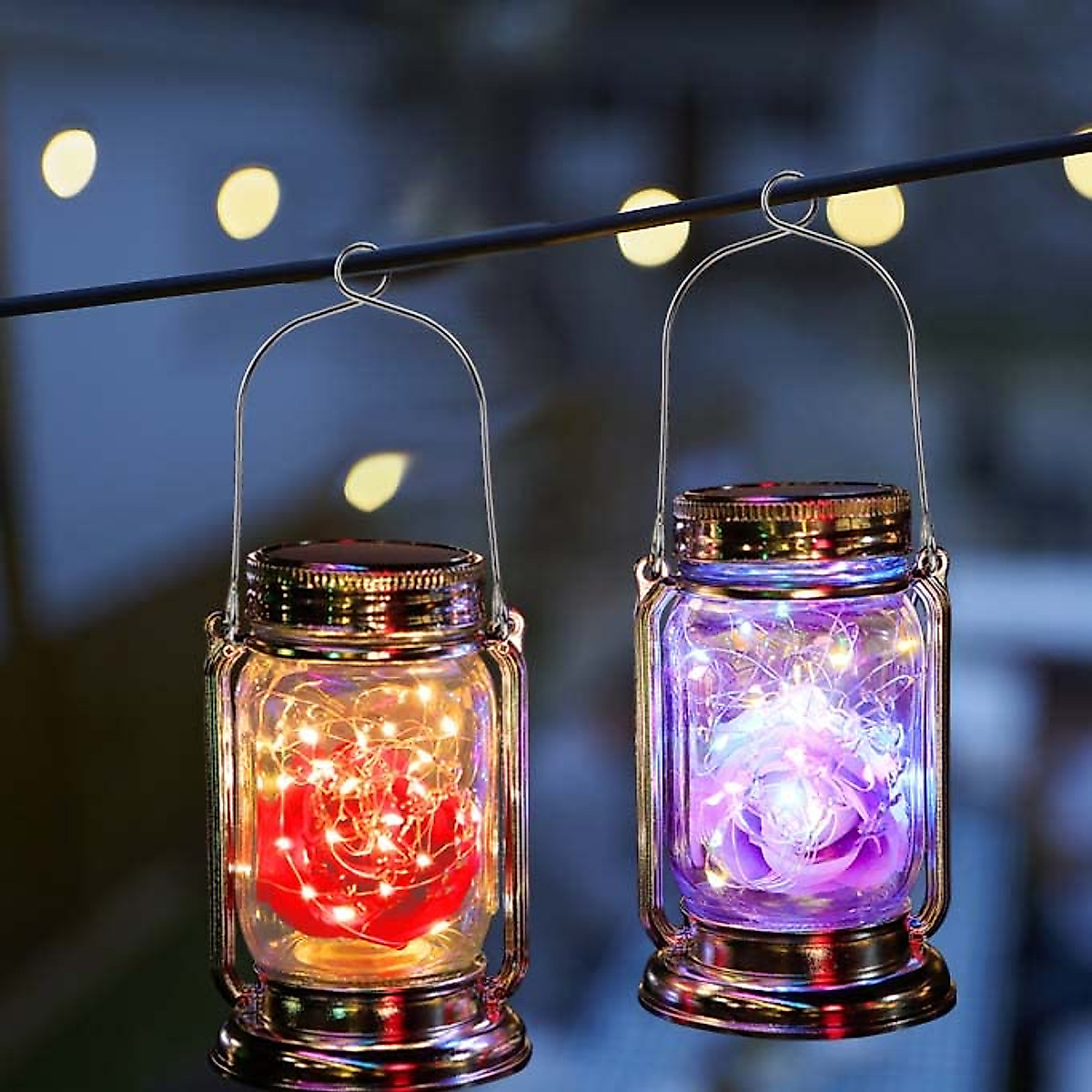2 Pack Morestar Led Solar Mason Jar Fairy Lights,30 Led Outdoor Waterproof Solar Garden Decorative Lights Up in Glass Jar,Hanging Solar Lanterns Gift for Mom Grandmom for Patio Yard Lawn