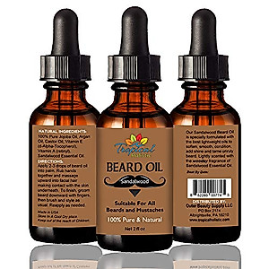 Tropical Holistic Sandalwood Beard Oil 2fl oz - Groom Men Beard & Mustache with Fresh Woodsy Scent - Nourishes, Restores Shine, & Tames Unruly Hair
