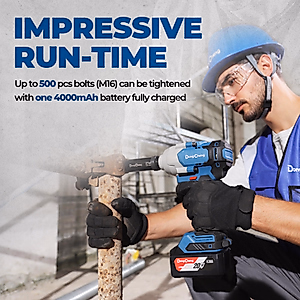 Dong Cheng 20V Brushless Impact Wrench, 515 ft-lbs High Torque, 1/2 inch 4-Speed Cordless Impact Gun, Power Wrench for Automotive Use, Includes 4.0Ah Battery & Charger