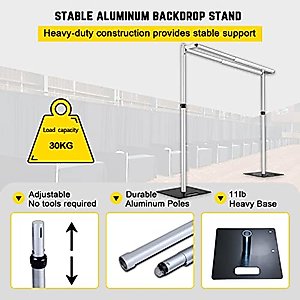 Hecis Pipe and Drape, Portable Pipe and Drape Backdrop Stand with Crossbar, Adjustable Pipe and Drape Backdrop Kit for Event， Party, Trade Shows and Wedding Decor, 10FTX10FT Double Crossbar