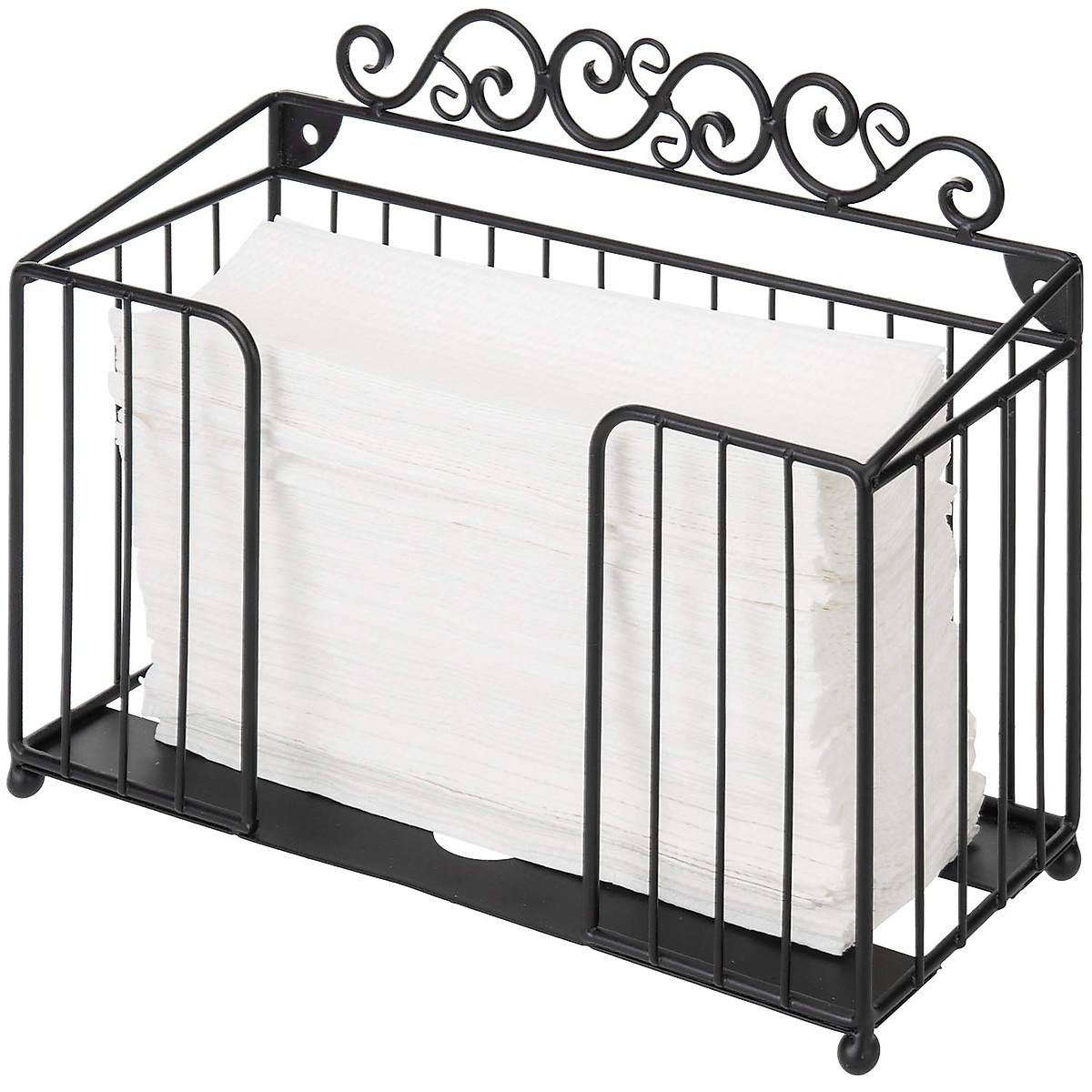 MyGift Black Metal Bathroom Paper Towel Holder with Scrollwork Design, Trifold Z-Fold Dispenser, Wall Mounted Commercial Folded Disposable Paper Towel Rack