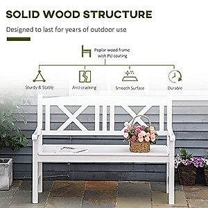 Outsunny 2-Seater Wooden Garden Bench, 4FT Outdoor Patio Loveseat for Yard, Lawn, Porch, White
