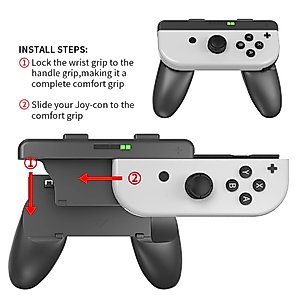 JDDWIN Joycon Grips Compatible with Switch & Switch OLED Controllers,Wear-Resistant Joy-con Handle for Switch/Switch OLED. (Black)
