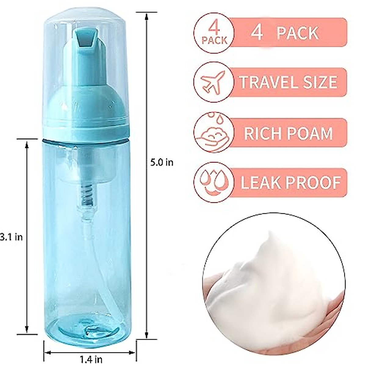 LXIANGN 4Pcs Foaming Dispenser Bottle Travel Refillable Lash Shampoo Bottles Empty Spray Containers Cosmetics Cleaning Foam Pump Bottle, 60 ml/2 oz(Green)