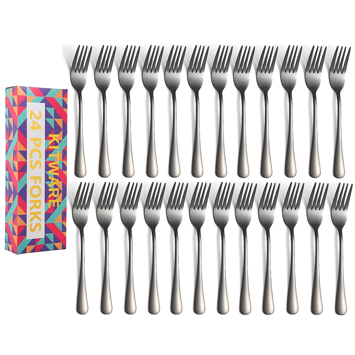 24 Pieces Black Forks Silverware, Food Grade Stainless Steel Dinning Forks Silverware, 8 Inch Cutlery Flatware Forks, Metal Forks for Home Kitchen Restaurant, Handwash Recommande- 8IN