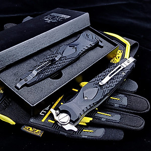 Large Flipper Assisted Opening Pocket Knife, 5‘’ D2 Steel Folding Knife with G10 Handle and Liner Lock, for EDC Survival Camping Hiking(Black)