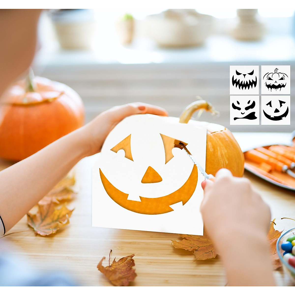 Pumpkin Carving Kit Halloween, 8 PCS Professional Heavy Duty Pumpkin Carving Tools with 4 Pumpkin Carving Stencils,Stainless Steel Pumpkin Carving Tools for Halloween Decoration with Thick Handbag