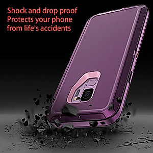 I-HONVA for Galaxy S9 Case Shockproof Dust/Drop Proof 3-Layer Full Body Protection [Without Screen Protector] Rugged Heavy Duty Durable Cover Case for Samsung Galaxy S9, Purple/Pink