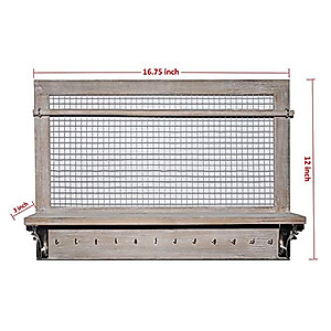 Spiretro Jewelry Organizer, Wall Mount Jewelry Holder Rack with Hooks Shelf and Removable Rod, Hanging Earrings Necklaces Bracelets Rings, Storage Accessories, Rustic Wood_Grey