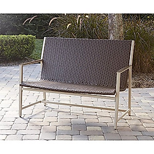 Novogratz Outdoor Living Santa Fe Lounge Set, Brown Wicker and Cream Frame, Brushed Wood Grain Accents