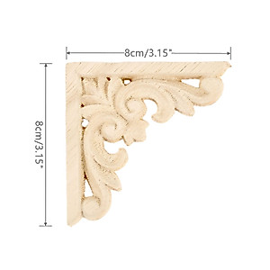 MUXSAM Furniture Applique, 8x8cm/3.15"x3.15", Wood Carved Corner Onlay Unpainted Frame Decal for Wall Cabinet Door Bed Dresser Mirror Decoration(4-Pack)