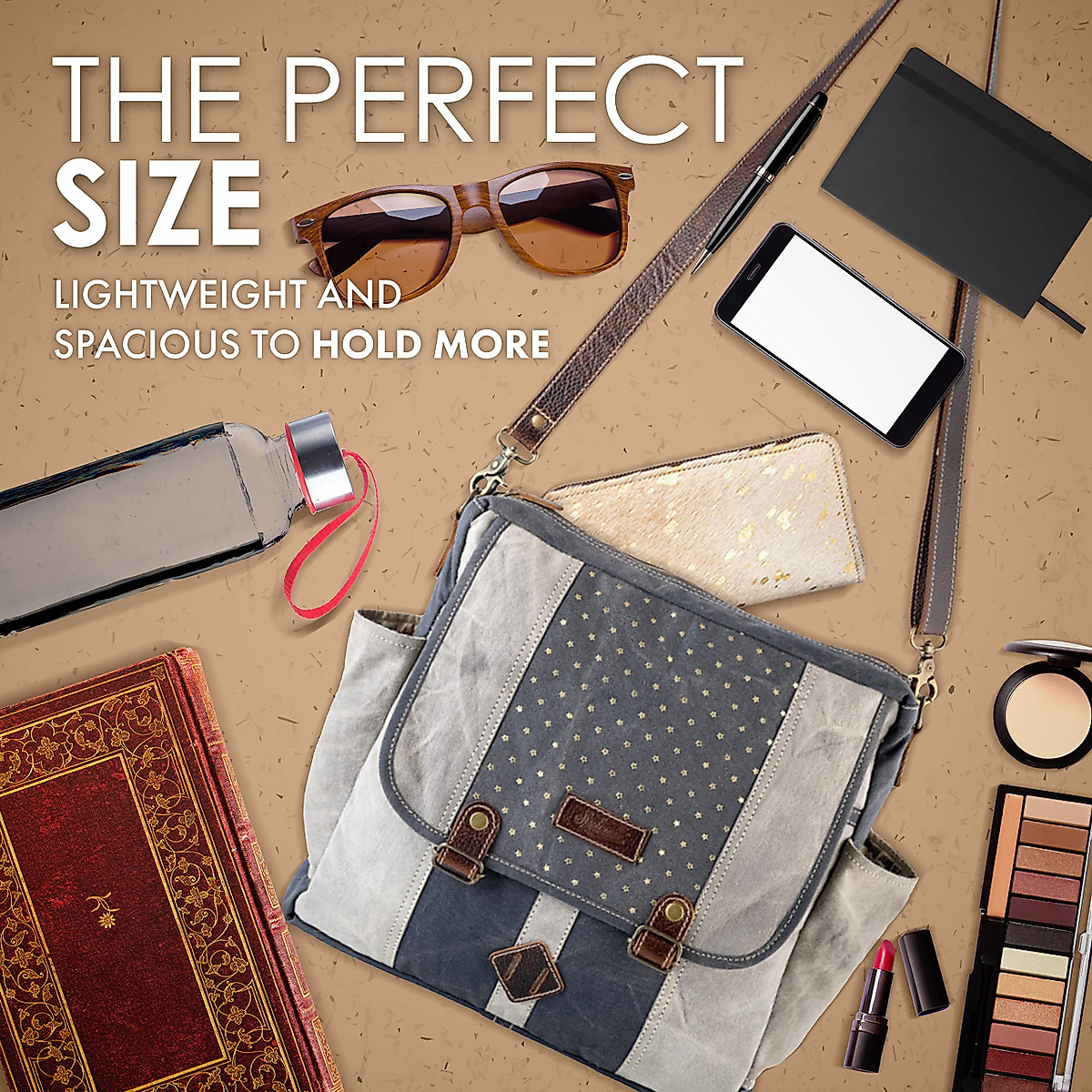 Womens Shoulder Bag by Sixtease - Vintage Style Shoulder Bags for Women - Made with Genuine Leather, Upcycled Canvas, or Hair On - Handmade, Adjustable Strap, Brass and Zinc Hardware - Flint