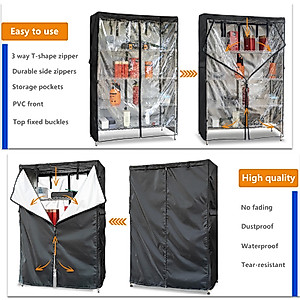 Dalema Wire Shelves Covers,600D Heavy Duty Waterproof Dustproof Shelving Unit Cover,Outdoor Storage Rack Cover with Zipper for Metal Shelving(Black with Clear Front,30x14x63 Inch)