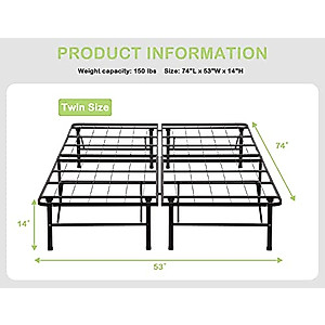 Ckofgdsue 14 Inch High Full Size Bed Frame Foldable Easy Assembly Platform Bed with Steel Slat Support & Storage Space for Bedroom Camping Tent Noise Free Metal Bed Frame Full No Box Spring Needed