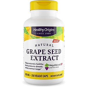Healthy Origins MegaNatural BP-Grape Seed Extract, 300 mg - Blood Flow Support - Premium Grapeseed Extract Capsules - Non-GMO & Gluten-Free Supplement - 150 Veggie Capsules