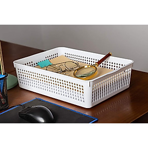 Aebeky A4 Size Plastic Paper Storage Trays,Desktop File Organizer Baskets,6-Packs (White)