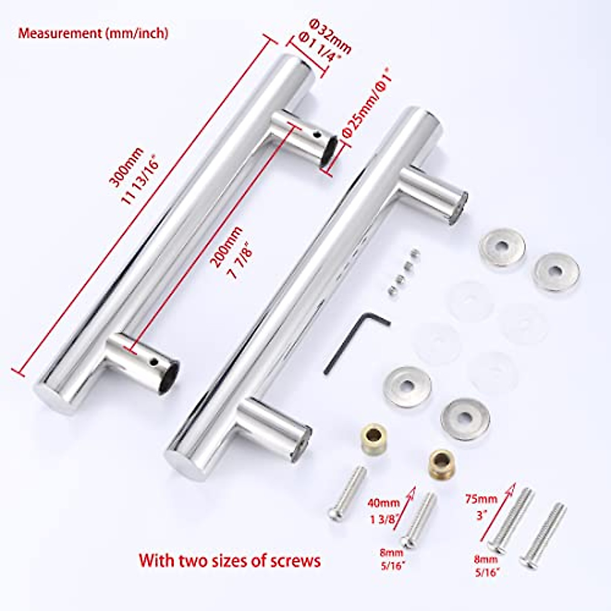 SIMPHONY 12 inches Heavy-Duty Commercial Grade-304 Stainless Steel Push Pull Door Handle/Sliding Barn Door Handle Set/Glass Door Pulls,Hardware - Fit Doors 1/2 to 2 ''