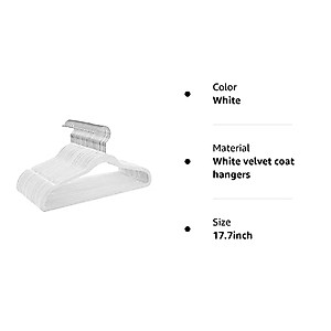 TIMMY Hangers Non-Slip Velvet Hangers - Suit Hangers (50-Pack) Ultra Thin Space Saving Coat Hanger and Heavy Duty Clothes Hangers Hold Up-to 10 Lbs-White/Silver