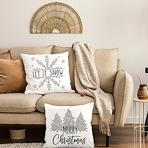 AOFANGGO Christmas Pillow Covers 18x18 Set of 4 Silver Glitter Holiday Decorations White Xmas Throw Pillows Cushion Covers for Bed Chair Sofa Couch