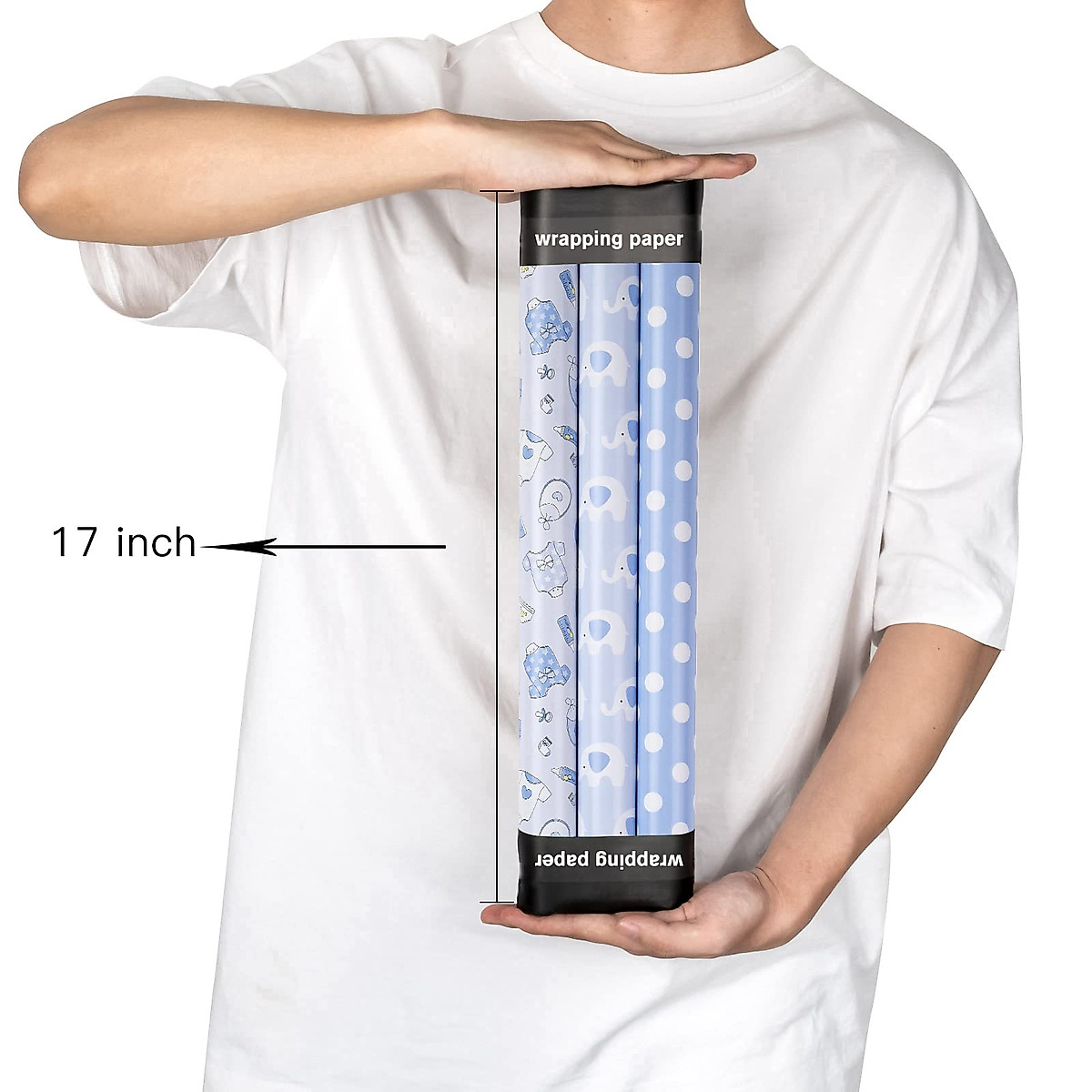 MAYPLUSS Wrapping Paper Roll - Mini Roll - 17" X 120" Per roll - Baby Boy Design (42.3 sq.ft.ttl)