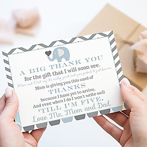 Paper Clever Party Blue Elephant Baby Shower Thank You Cards with Envelopes Blank Notes Prefilled Message Boys Personalize for Registry Gifts Cute Jungle Animal Set 4x6, 15 Pack Printed
