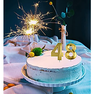 Gold 48th & 84th Birthday Candles,Gold Number 48 84 Cake Topper for Birthday Decorations Party Decoration