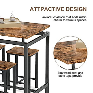 AWQM Bar Table and Chairs Set,Industrial Dining Table Set for 4,Small Kitchen Table Wood Pub Bar Table Set,Dining Room Table Set for Small Space, Breakfast Nook,Living Room,Walnut