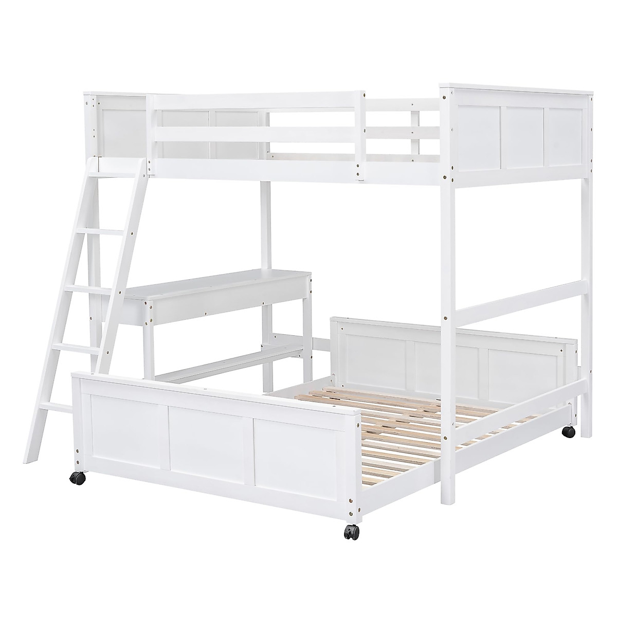 Full Over Full Loft Bed with Desk and Storage Drawers, Wood Bunk Loft Bunk Bed for Kids, Can Be Separated into A Full Size Platform Bed Frame and A Loft Bed for Girls Boys Teens, White