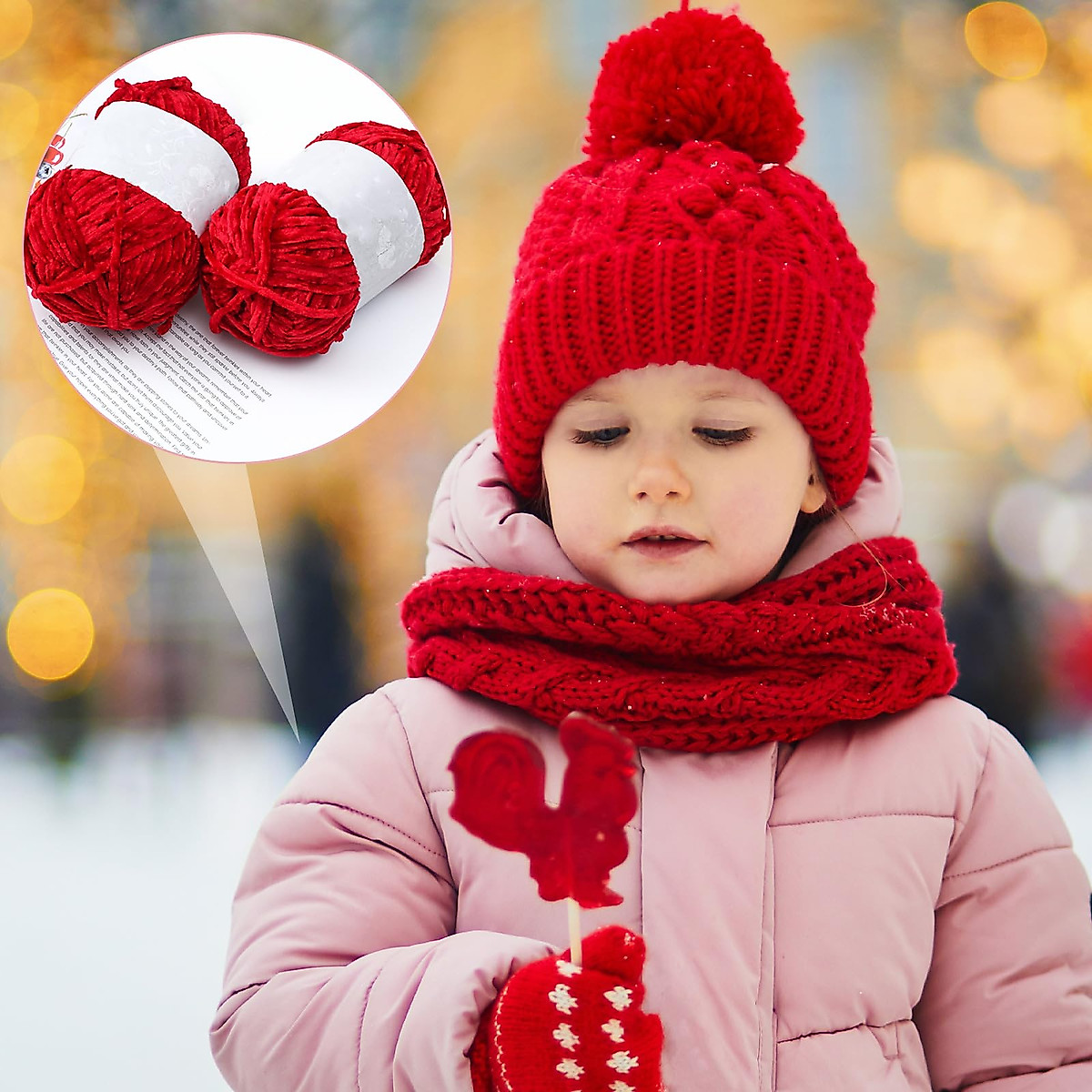 Amylove 6 Rolls Red Soft Velvet Chenille Yarn for Crocheting 1182 Yards Polyester Blanket Fuzzy Thick Yarn for DIY Knitting Bulky Weaving Crafts, 197 Yd, 3.53 oz Each Roll