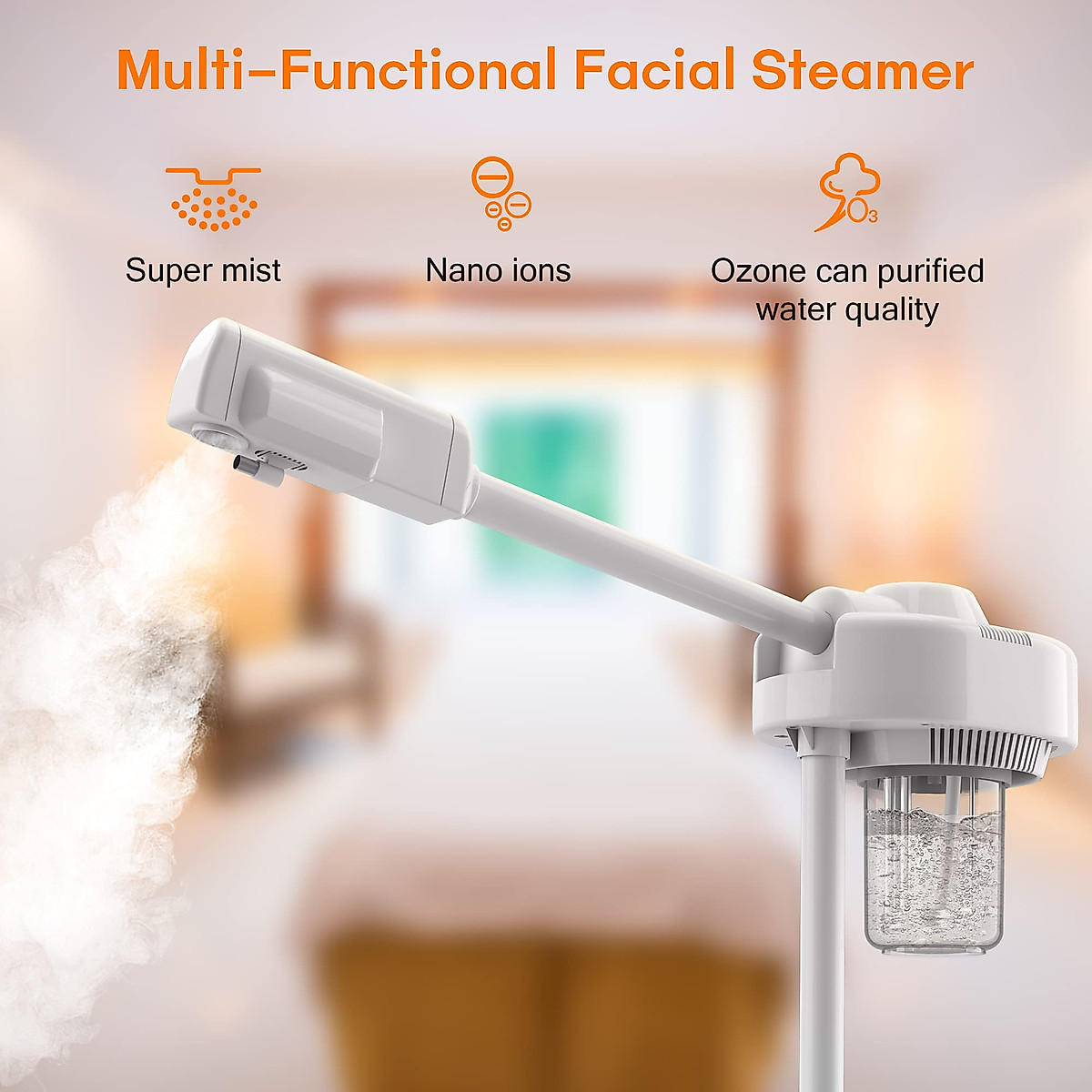 Professional Spa Ozone - Kingsteam- Stand - Facial Steamer On Wheels, for Home and Salon Use (White)