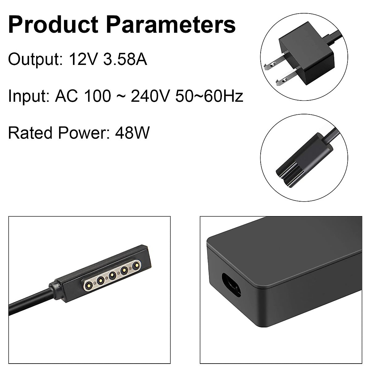 TREE.NB 48W 12V 3.6A Power Adapter Charger, Replacement for Microsoft Surface Pro 2 Surface Pro 1 & Surface RT Tablet, Windows 8 Tablet 1536 with 5V/1A USB Port