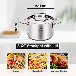 Stainless Steel Stockpot 8-Quart,Classic Deep Cooking Pot Canning Cookware with Stainless Steel Lid,3-Ply Cooking Stock Pot,Oven and Dishwasher Safe, Compatible with Induction, Ceramic, Gas Stove
