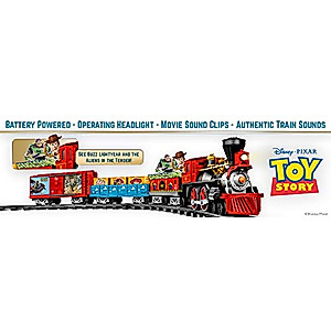 Lionel Battery-Operated Disney Toy Story Toy Train Set with Locomotive, Train Cars, Track & Remote with Authentic Train Sounds, & Lights for Kids 4+
