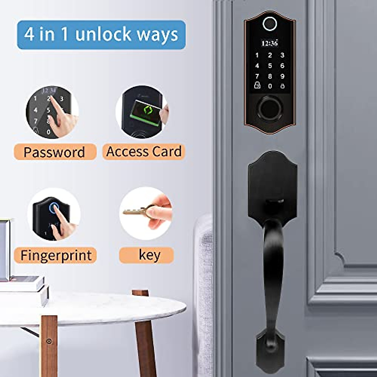 HARFO Fingerprint Door Lock, Keyless Entry Door Lock with Handles, Smart Door Lock, Front Door Lock Handle Sets, Electronic Keypad Deadbolt (Aged Bronze)