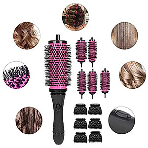 6PCS Round Hair Brush Set, Detachable Comb Barrels Blow Drying Barrel Hairbrush Curling Tool Set Round Thermal Brush Curling Brush Hairclips for Blowouts and Hairstyling